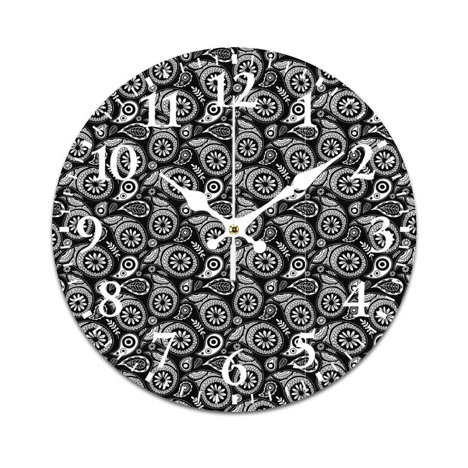 Black Paisley Bandana Pattern Wall Clock Modern Design Clocks Wall ...