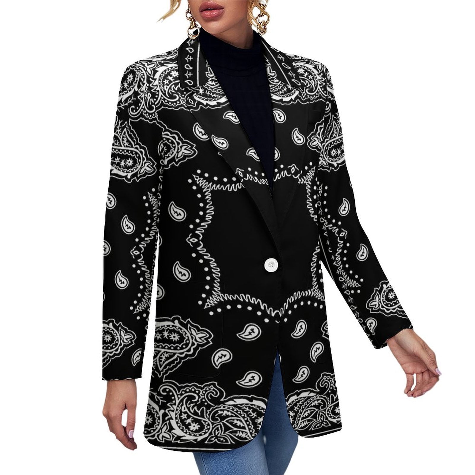 Black Paisley Bandana Pattern Woman Casual Loose Suits Summer Jacket ...
