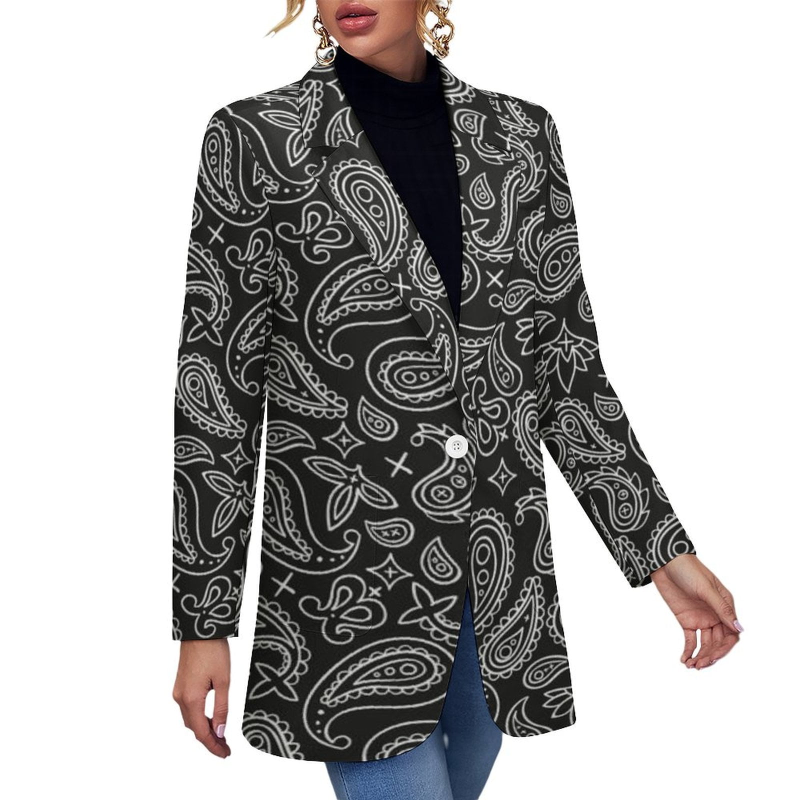 Black Paisley Bandana Pattern Woman Casual Loose Suits Summer Jacket ...