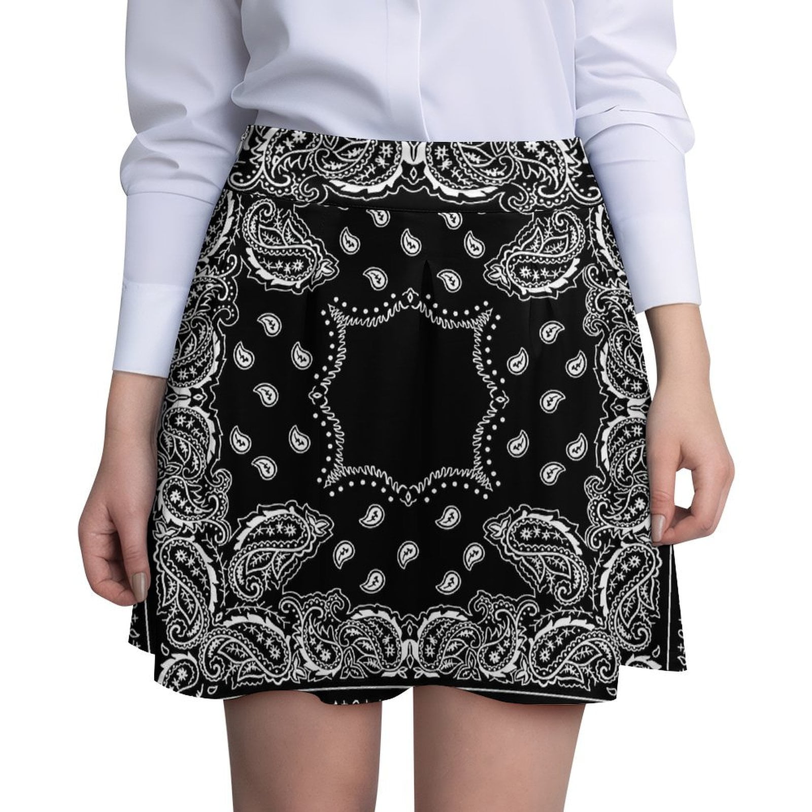 Black Paisley Bandana Pattern Women's Casual Mini Skirt Invisible ...