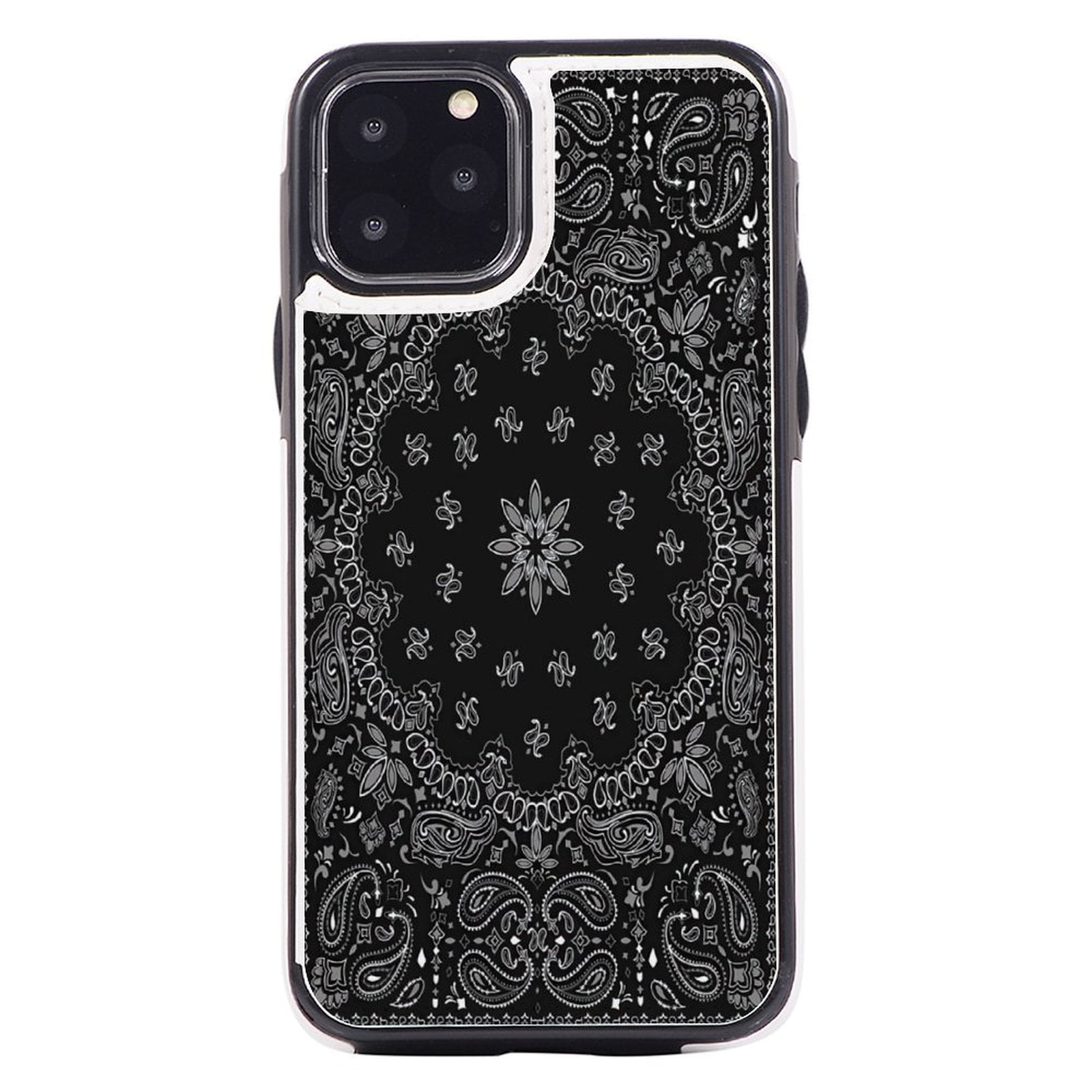 Black Paisley Bandana Print Leather Wallet Case for iPhone 16 15 14 13 12 11 Pro Max Wallet Case ...