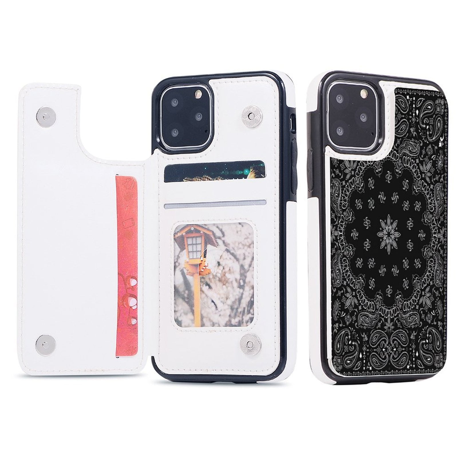 Black Paisley Bandana Print Leather Wallet Case for iPhone 16 15 14 13 ...