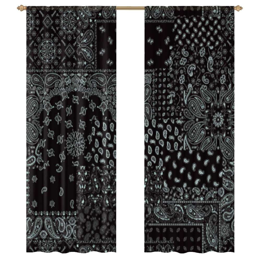Black Paisley Bandana Print Tulle Curtains For Living Room Chiffon ...