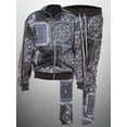 Black Paisley Bandana Print Zip-Up Jacket And Jogger Pants Two-Piece ...