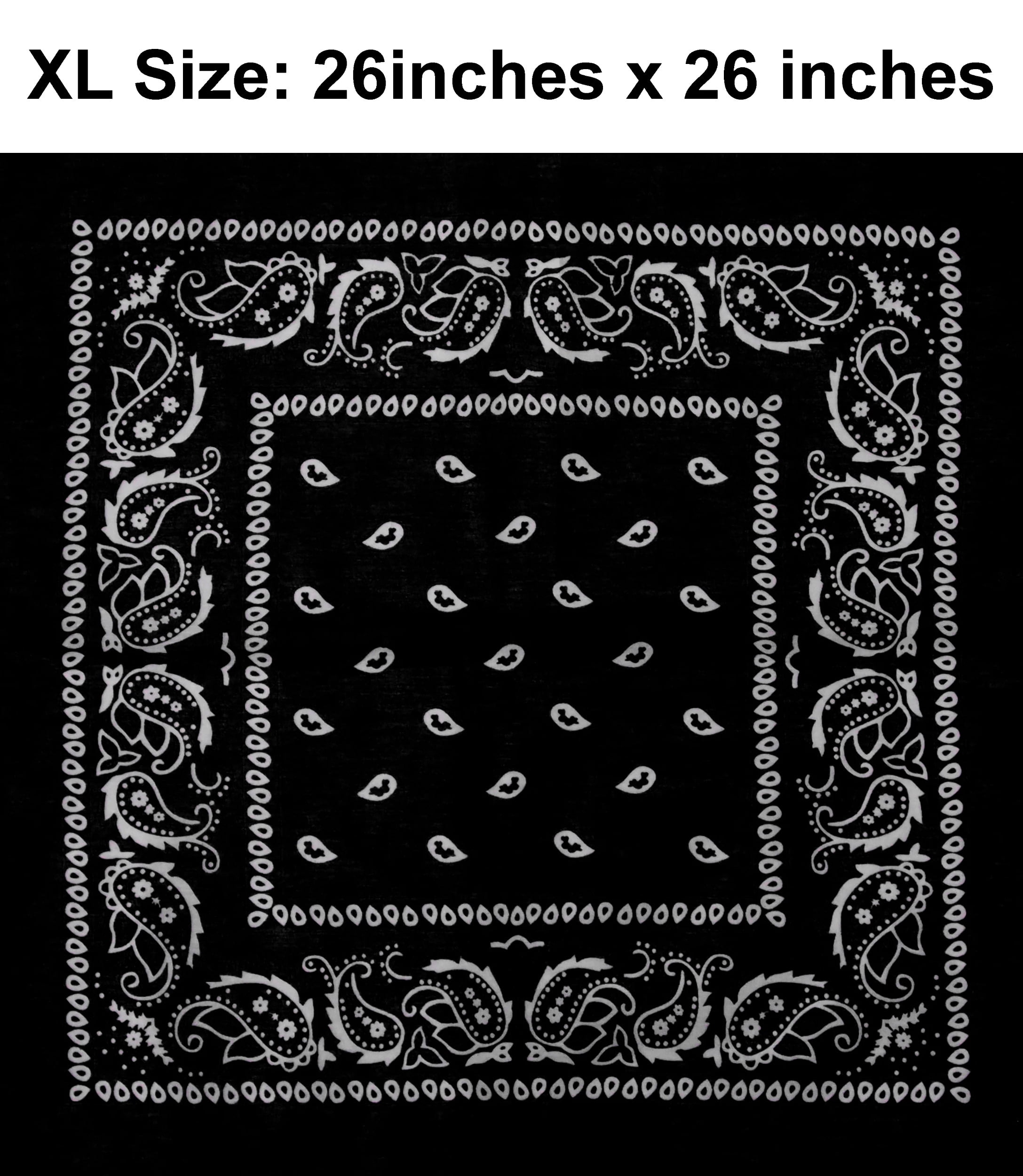 Black Paisley Design XL 26 X 26 Cotton Scarf Bandana (22 inches x 22 ...