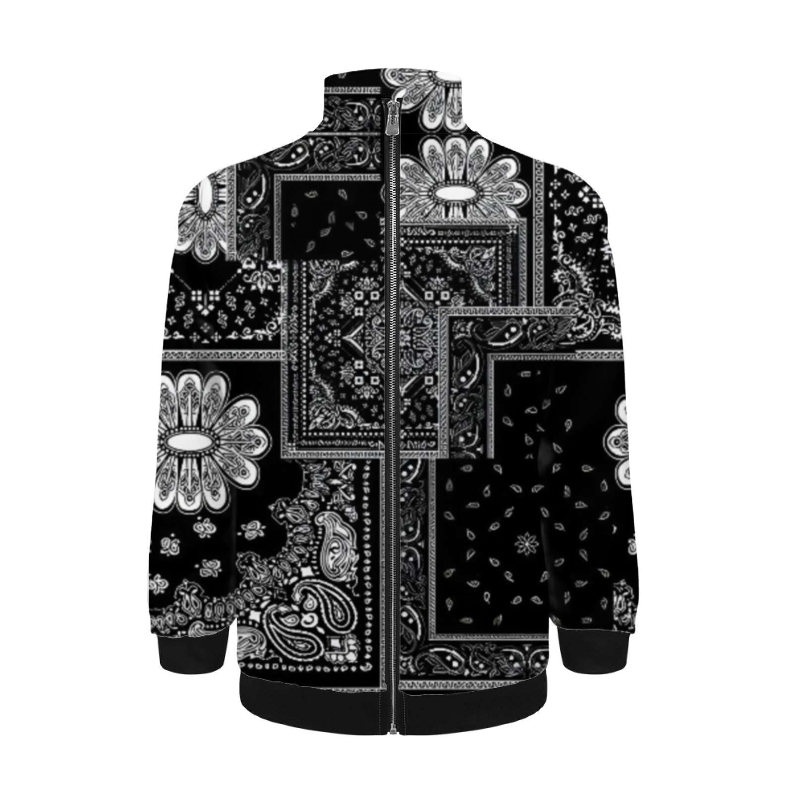 Black Paisley Floral Bandana Print Jacket Men's Street Cool Long ...
