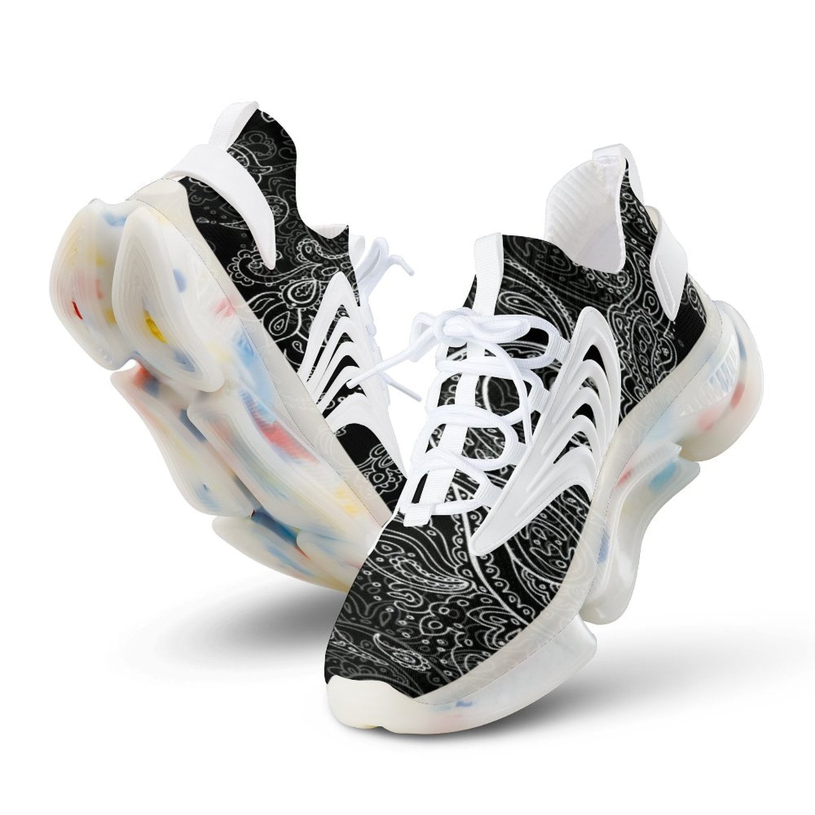 Black Paisley Pattern Walking Shoes for Men Woman Lightweight Tennis ...