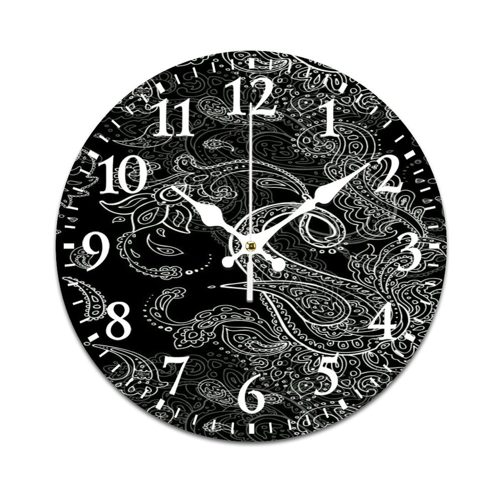 Black Paisley Pattern Wall Clock Modern Design Clocks Wall Hanging Home ...