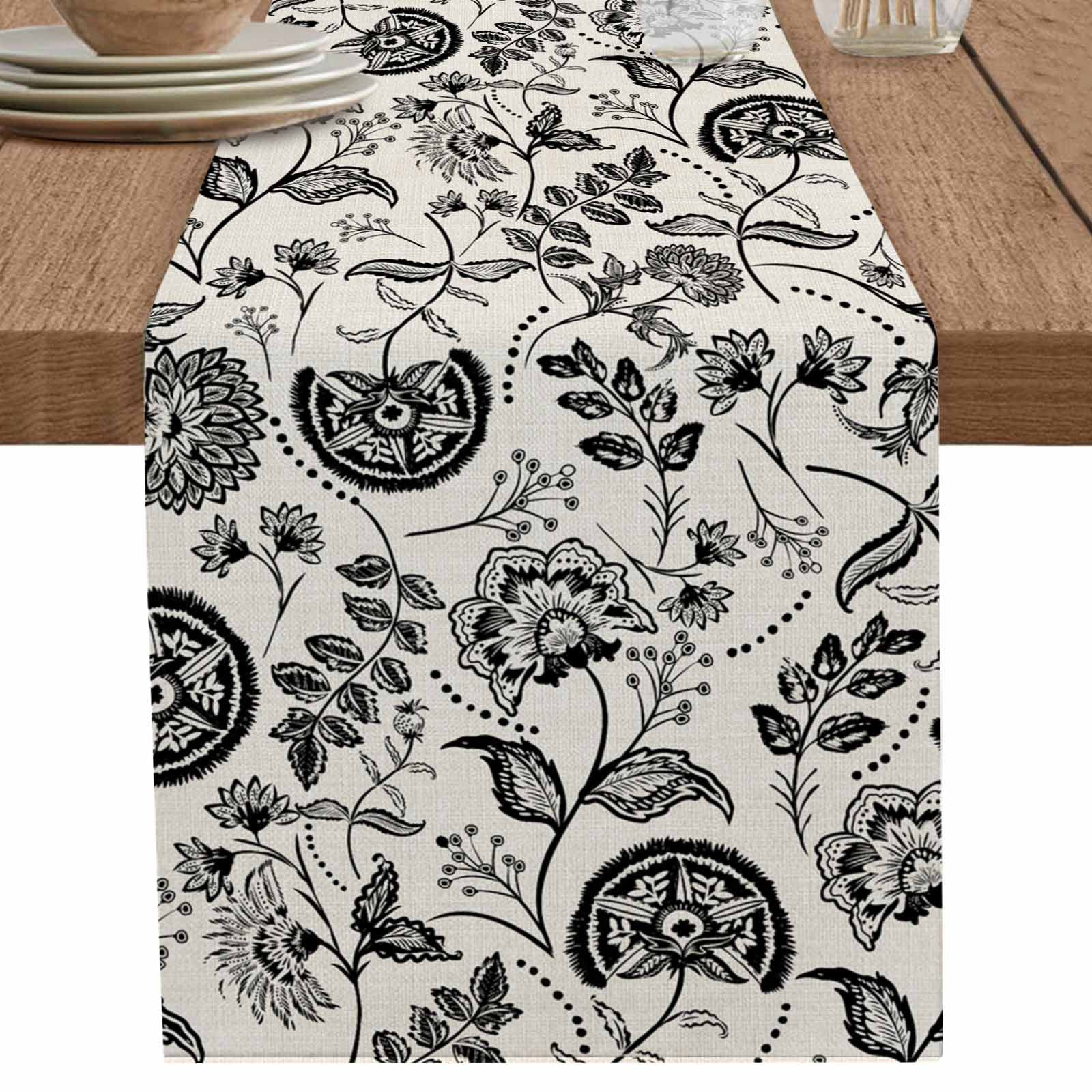 Black Paisley Table Runner 90 Inches Long for Dining Table Decor,Boho ...