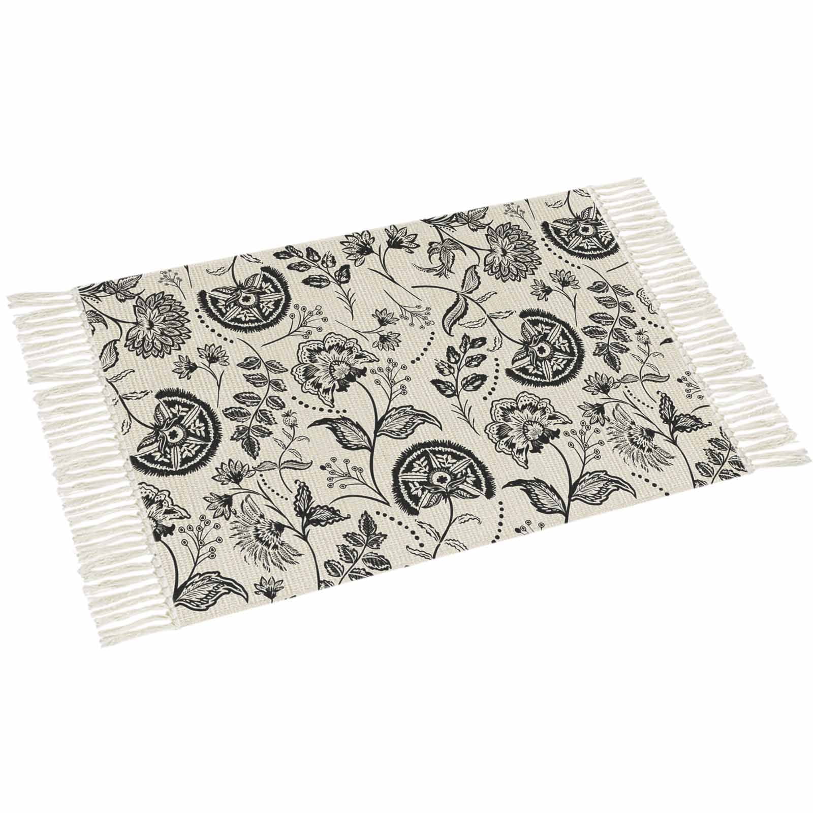 Black Paisley Washable Bath Rug - 2x3 Entry Rug Washable Indoor ...
