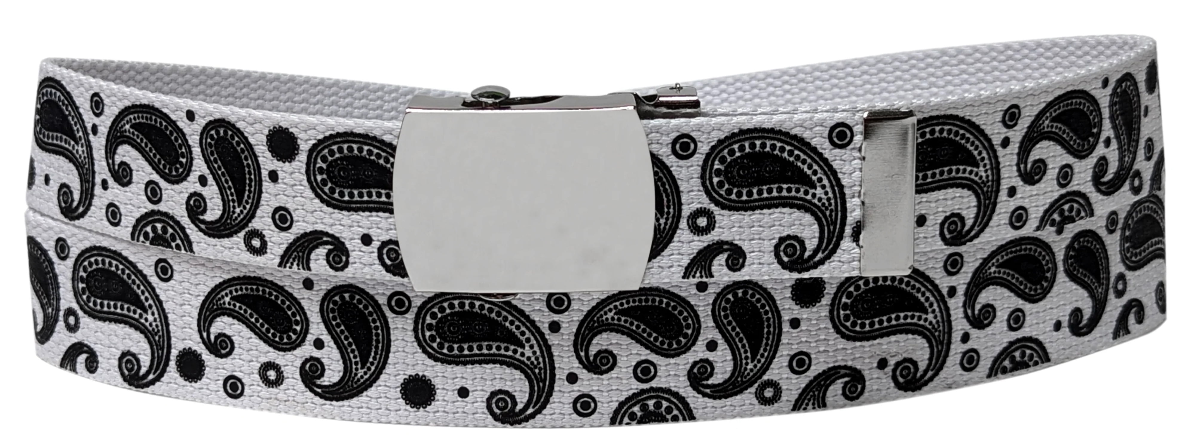 Black Paisley White Adjustable Canvas Military Web Belt With Metal ...