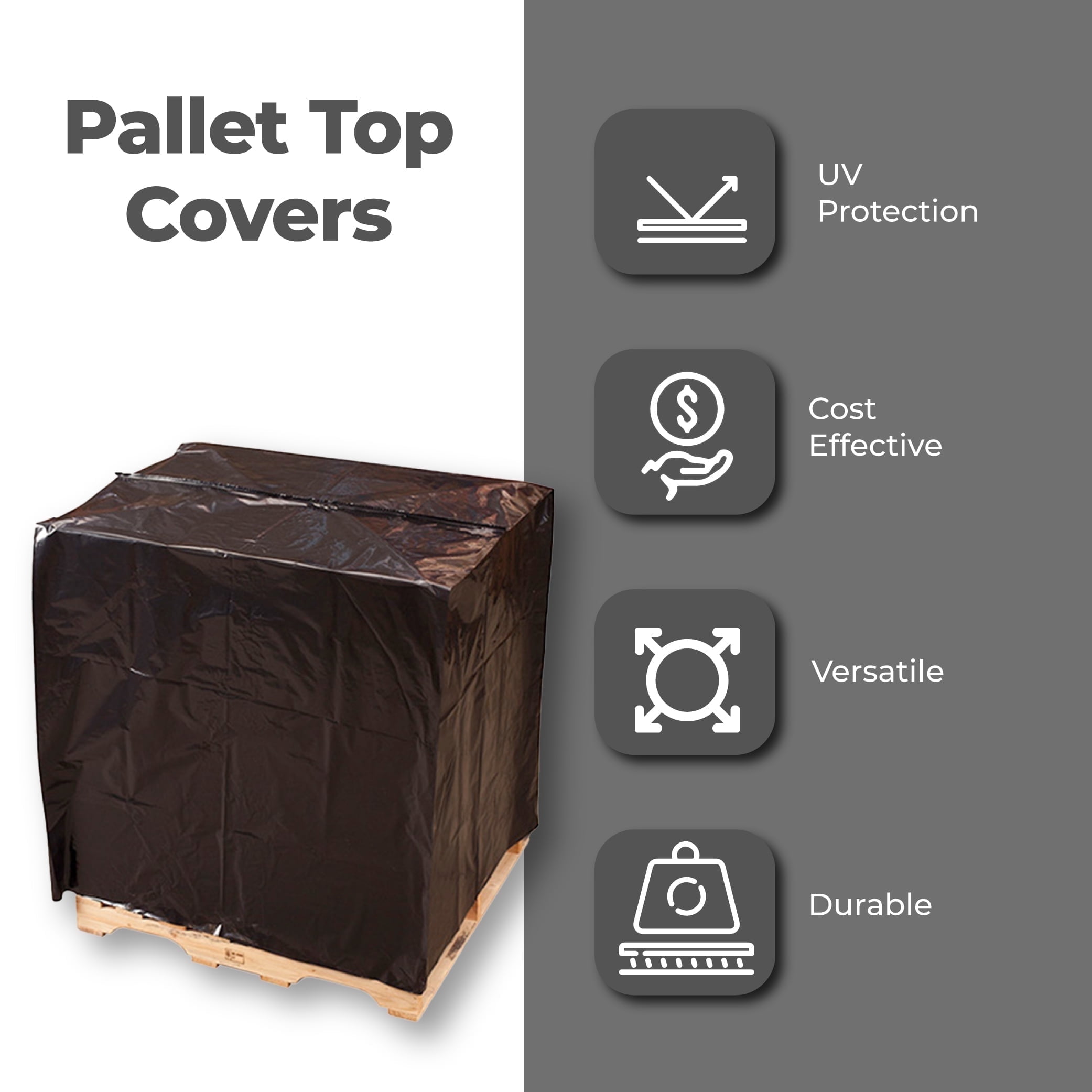 Black Pallet Top Covers 50 x 42 x 69" with UVI/UVA 2 Mil 65/Roll Top ...