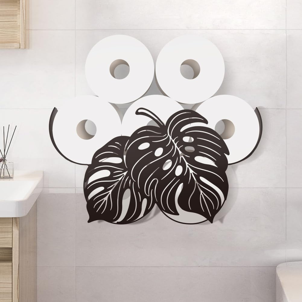 Black Palm Leaf Toilet Paper HolderIron Tree Leaves Decorative Toilet ...