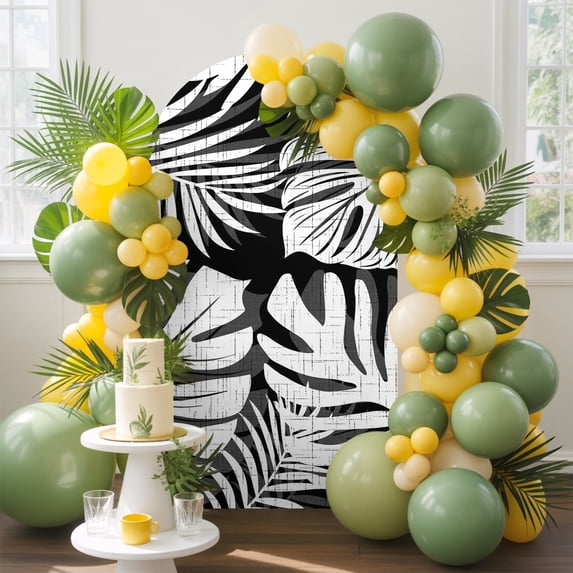 Black Palm Leaves Arch Backdrop Cover 6.6 FT, Tropical Botanical ...
