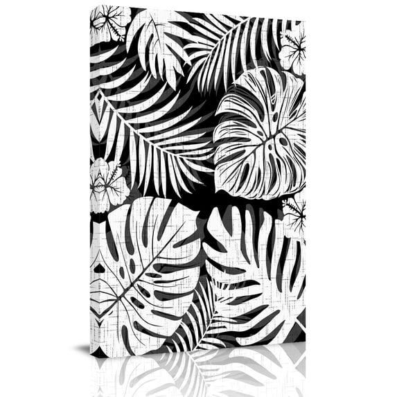 Black Palm Leaves Canvas Wall Art for Living Room, Tropical Botanical ...