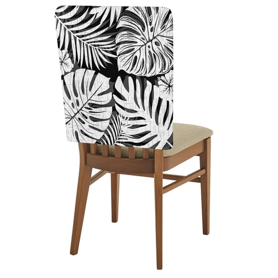 Black Palm Leaves Chair Back Covers Set of 4 Tropical Botanical ...
