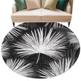 Black Palm Leaves Coastal Round Rug 8ft Washable Circle Rugs Non Slip ...
