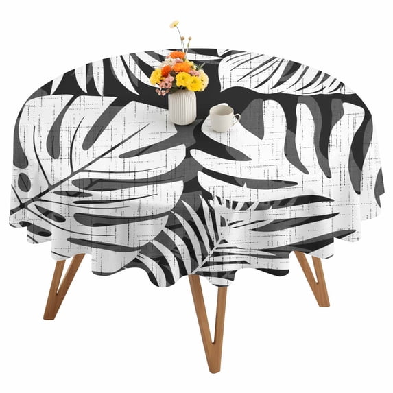 Black Palm Leaves Round Tablecloth 60 inches Tropical Botanical ...