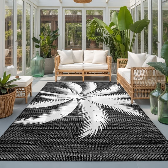 Black Palm Tree 3'x5' Area Rugs Summer Country Vintage Tropical Coastal ...
