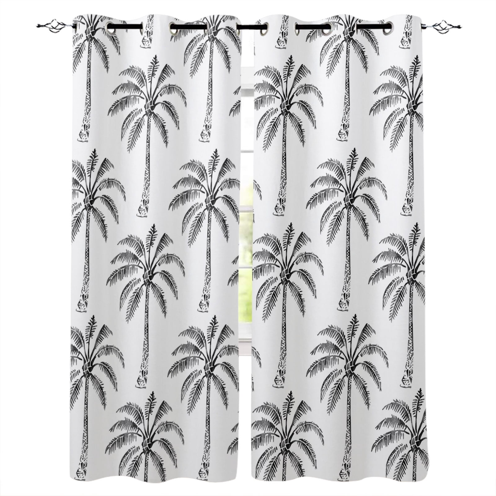 Black Palm Tree Blackout Curtains for Bedroom/Living Room, Thermal ...