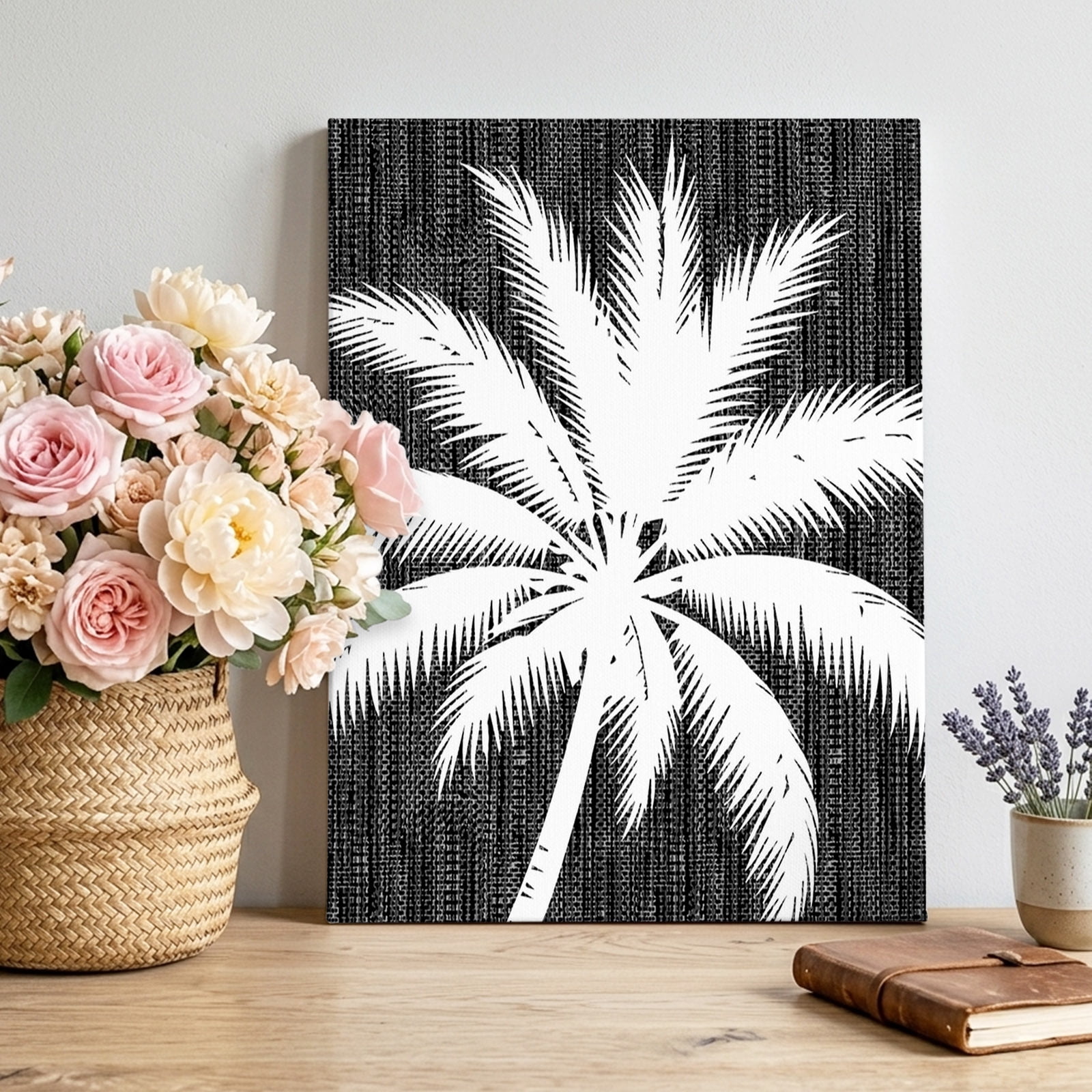 Black Palm Tree Canvas Wall Art, Summer Country Vintage Tropical ...