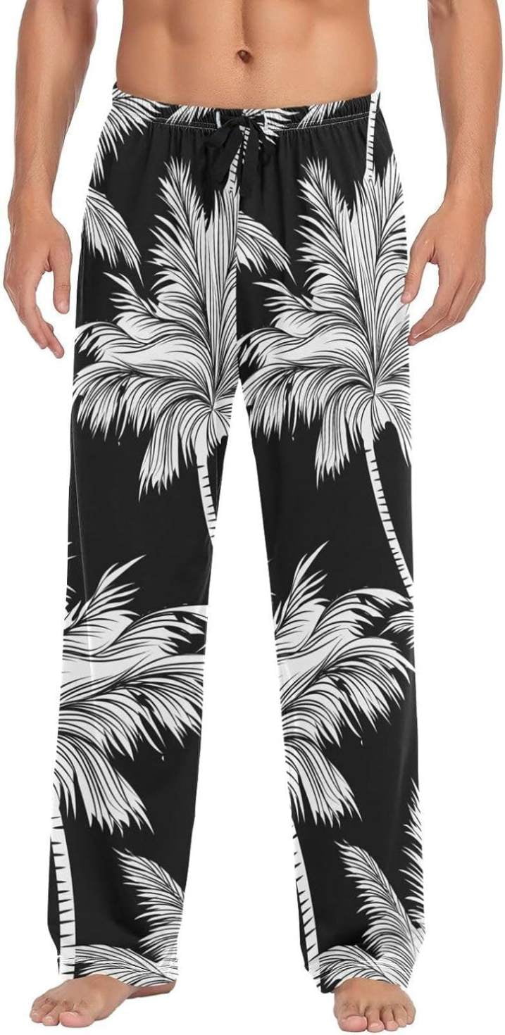 Black Palm Tree Ghost Pajama Pants, Men's Lounge Pants Light with ...