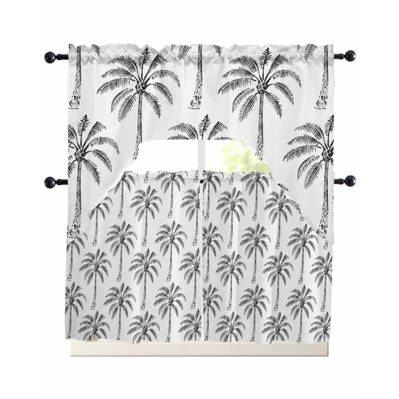 Black Palm Tree Kitchen Curtains Sets 36 Inch Length with Valance ...