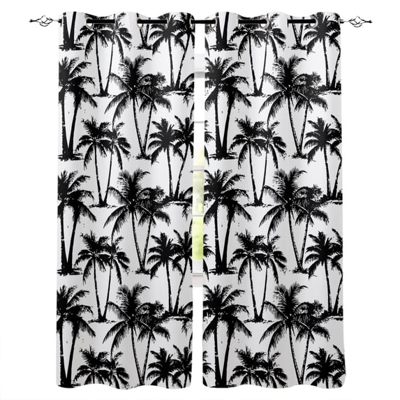 Black Palm Tree Kitchen Curtains Summer Tropical Tree Coastal Beach ...
