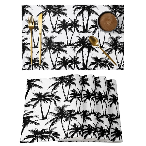 Black Palm Tree Placemats Set of 12 Summer Tropical Tree Coastal Beach ...