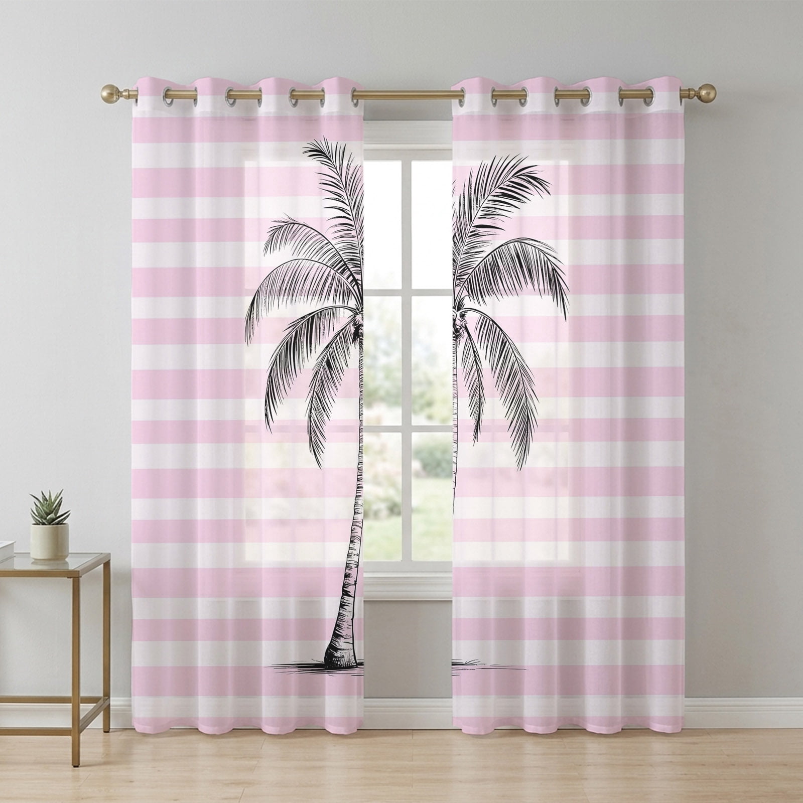 Black Palm Tree Sheer Curtains 72 Inch Long 2 Panels, Boho Summer ...