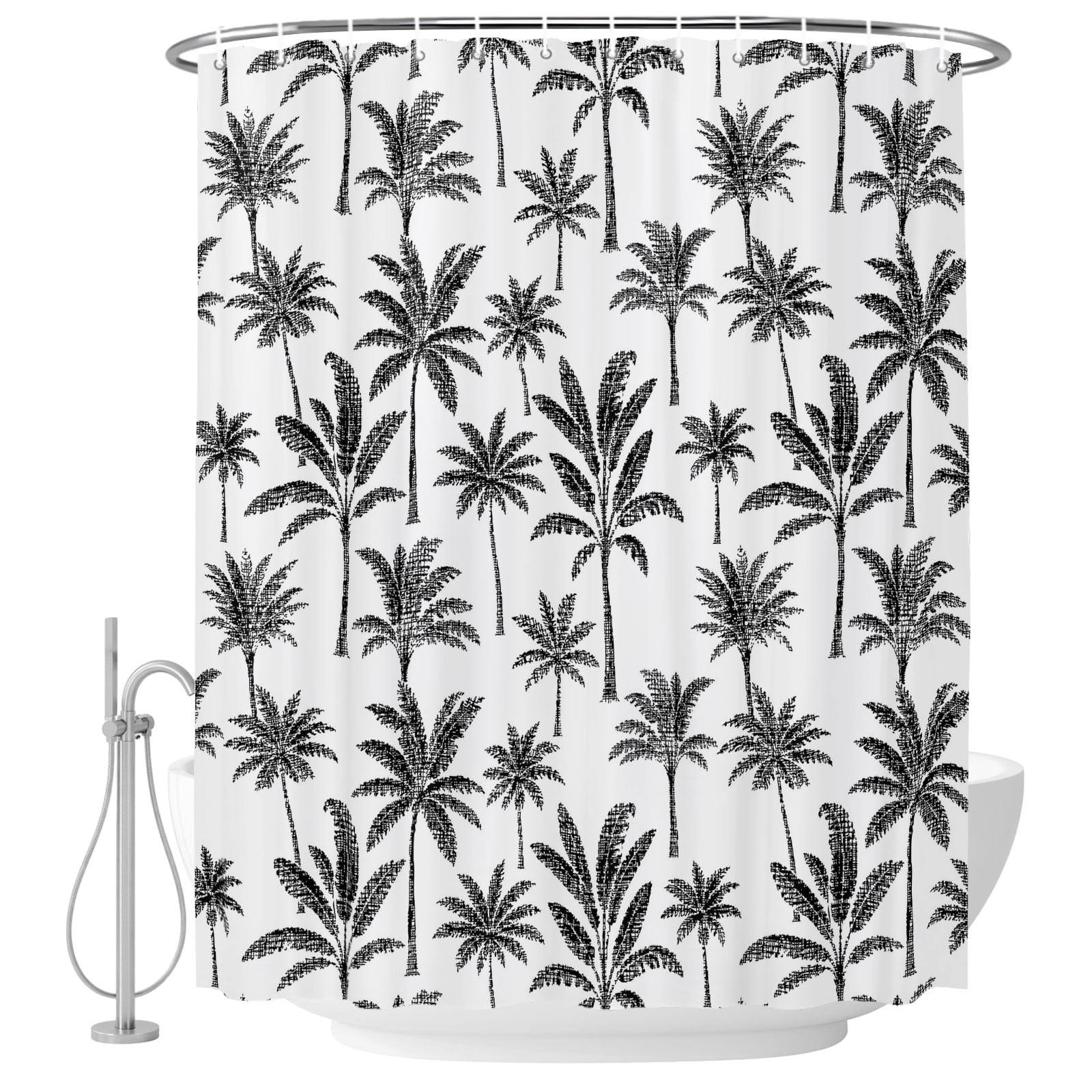 Black Palm Tree Shower Curtain for Bathroom, Summer Tropical Country ...