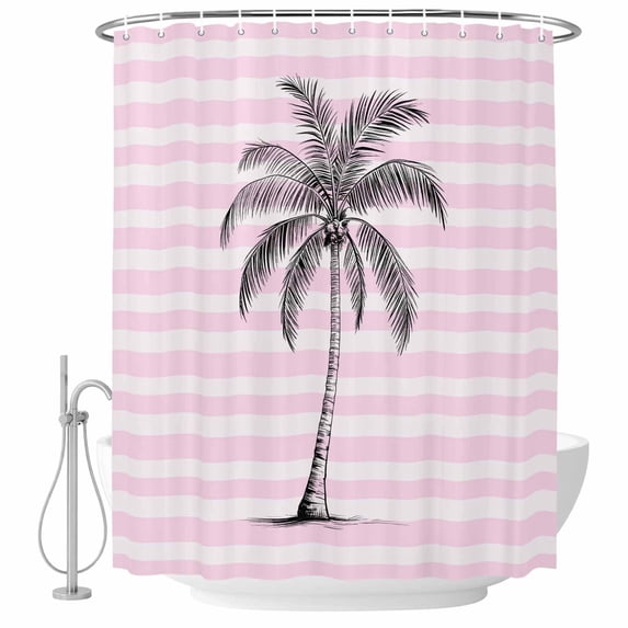 Black Palm Tree Shower Curtain Set with Hooks, Boho Summer Tropical ...