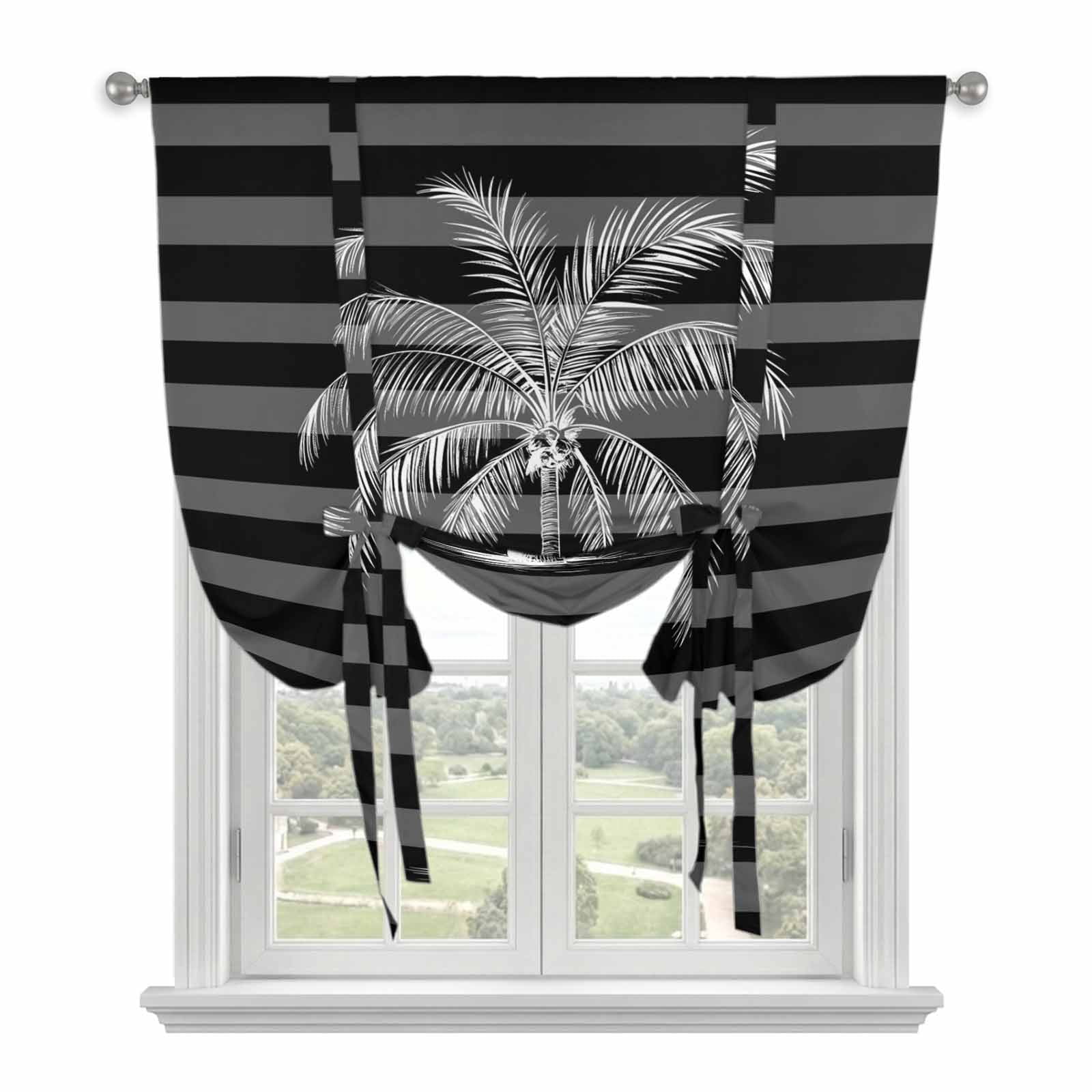 Black Palm Tree Tie Up Curtains for Window, Thermal Insulated Balloon ...