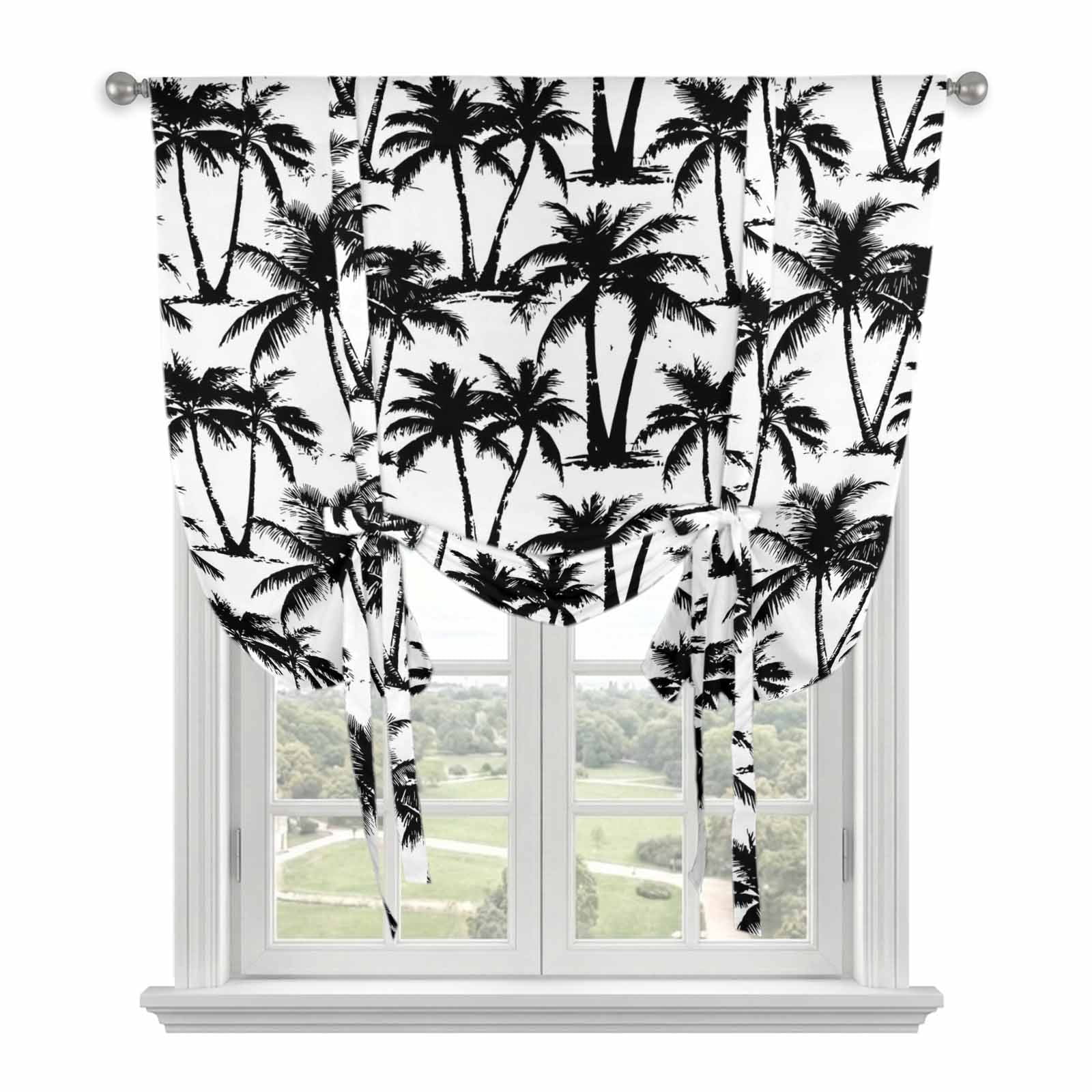Black Palm Tree Tie Up Curtains for Window, Thermal Insulated Balloon ...