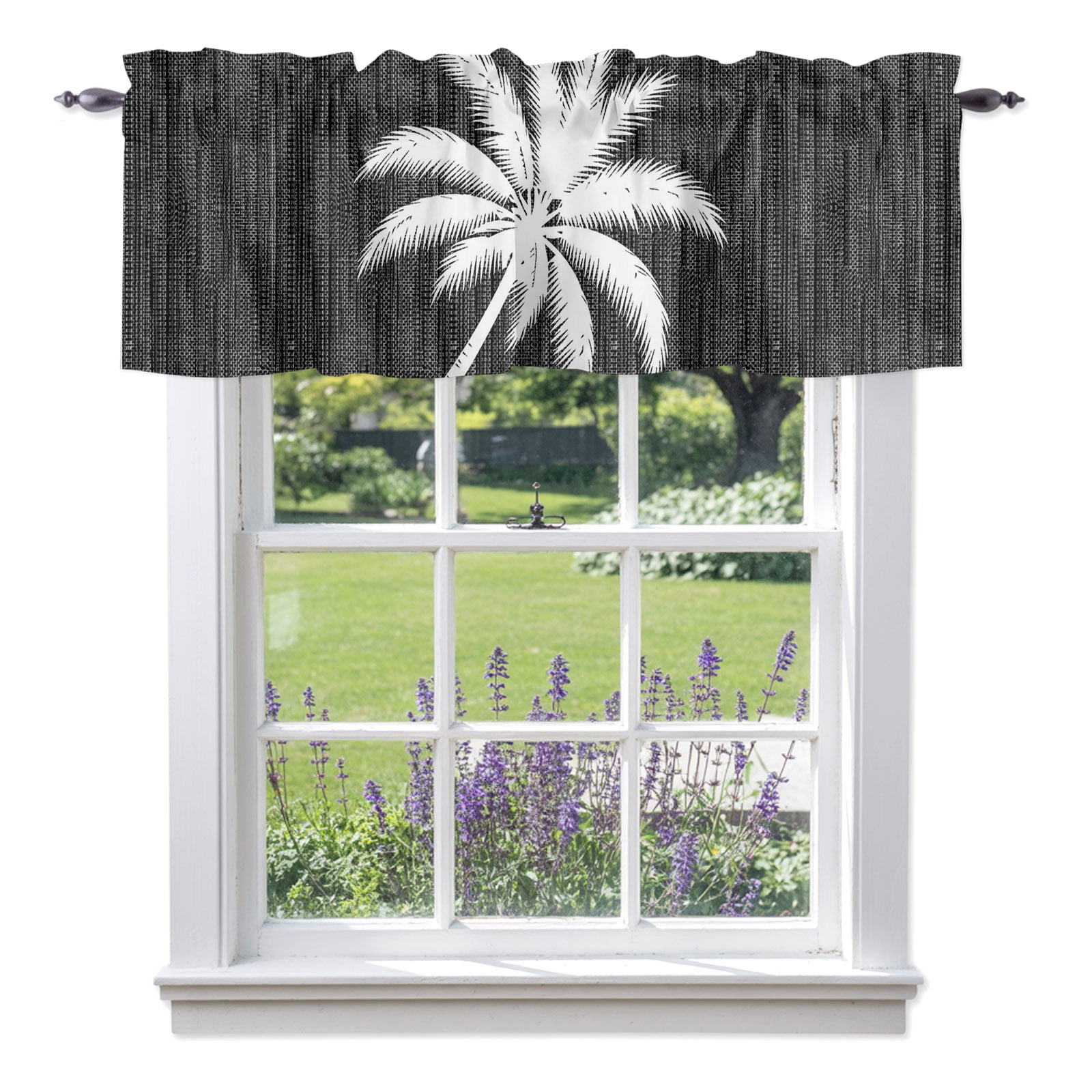 Black Palm Tree Valances for Windows, Summer Country Vintage Tropical ...