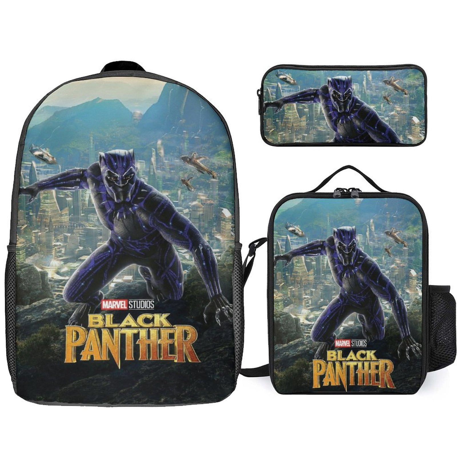 Black Panther 3Pcs Backpacks Sets Bookbag with Lunch Bag And Pencil ...