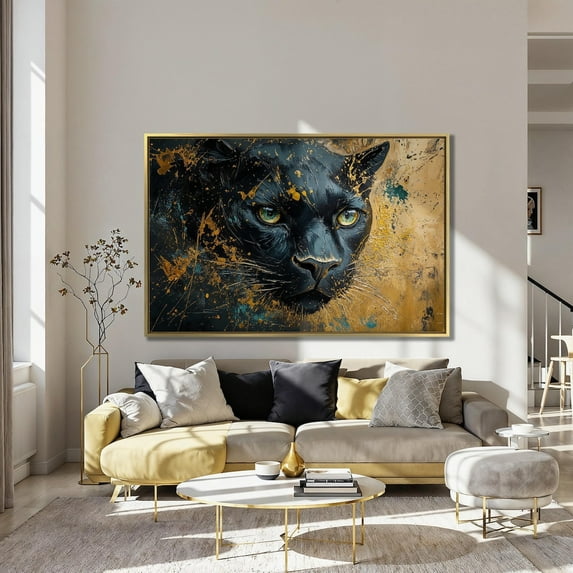 Black Panther Art: Modern Abstract Animal Portrait, Stretched Canvas ...