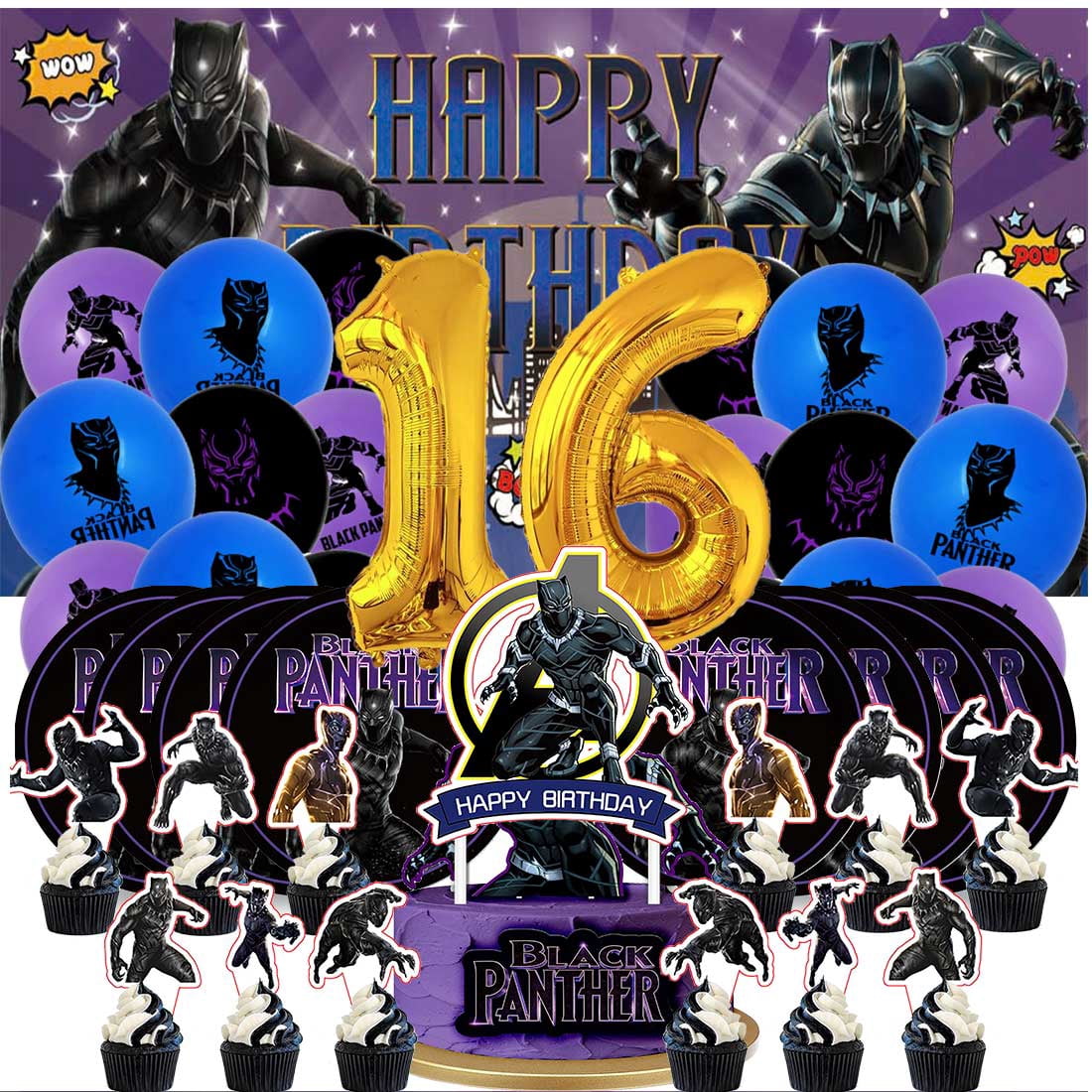 Black Panther Balloons Party Supplies 16th Decor Tableware Birthday ...