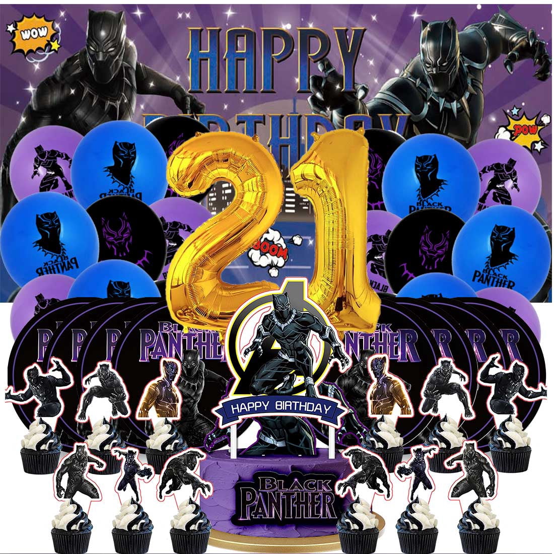 Black Panther Balloons Party Supplies 21th Decor Tableware Birthday ...