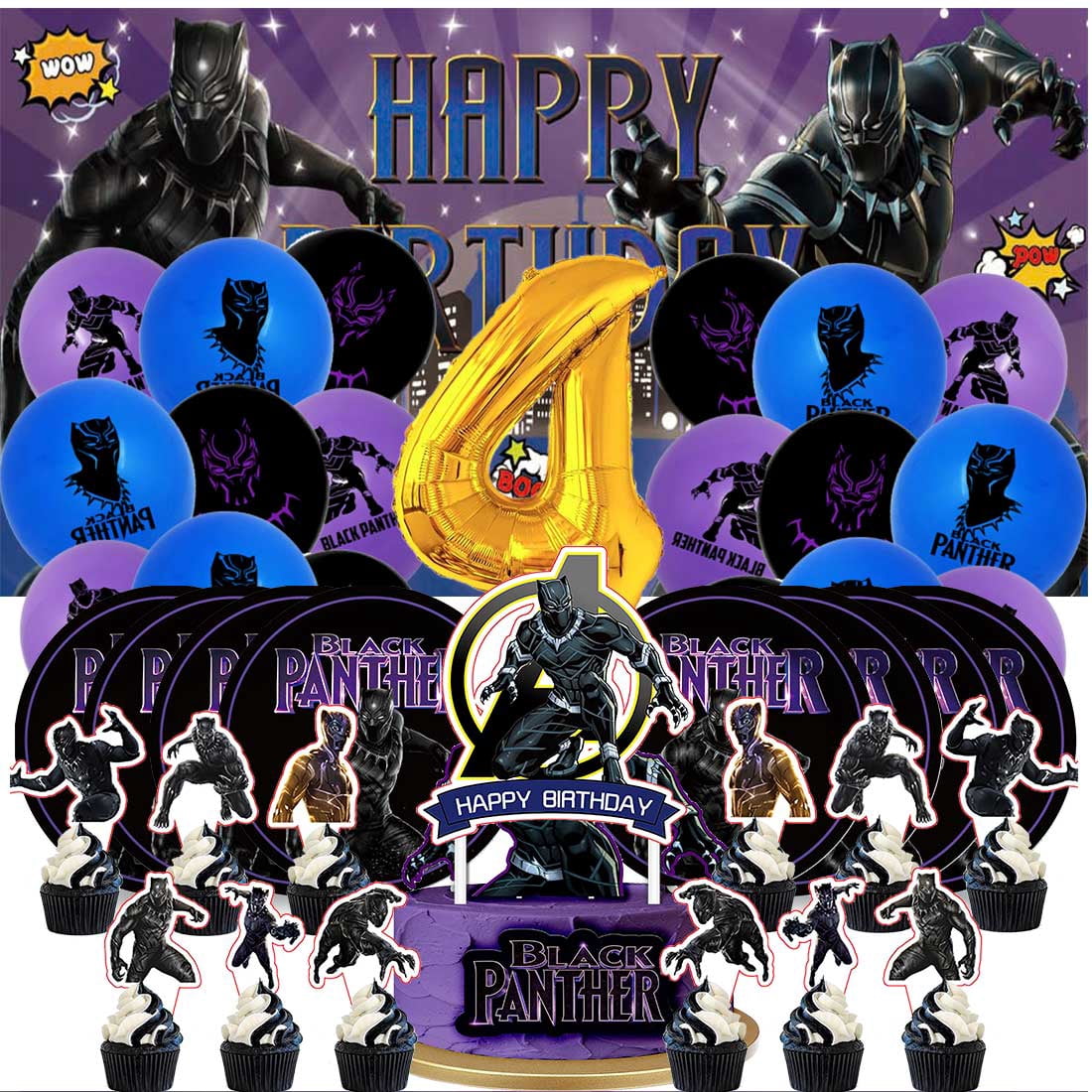 Black Panther Balloons Party Supplies 4th Decor Tableware Birthday Cake ...
