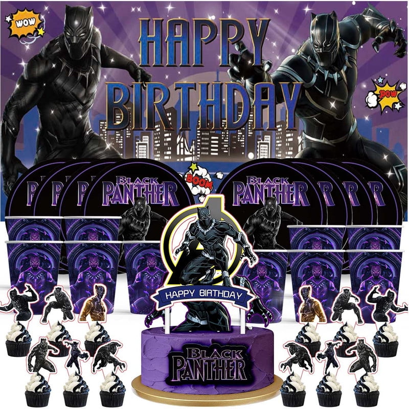 Black Panther Birthday Cups Party Supplies Decor Backdrop Plates Fans ...