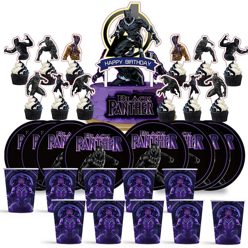Black Panther Birthday Cups Party Supplies Plates Fans Decorations Cake ...