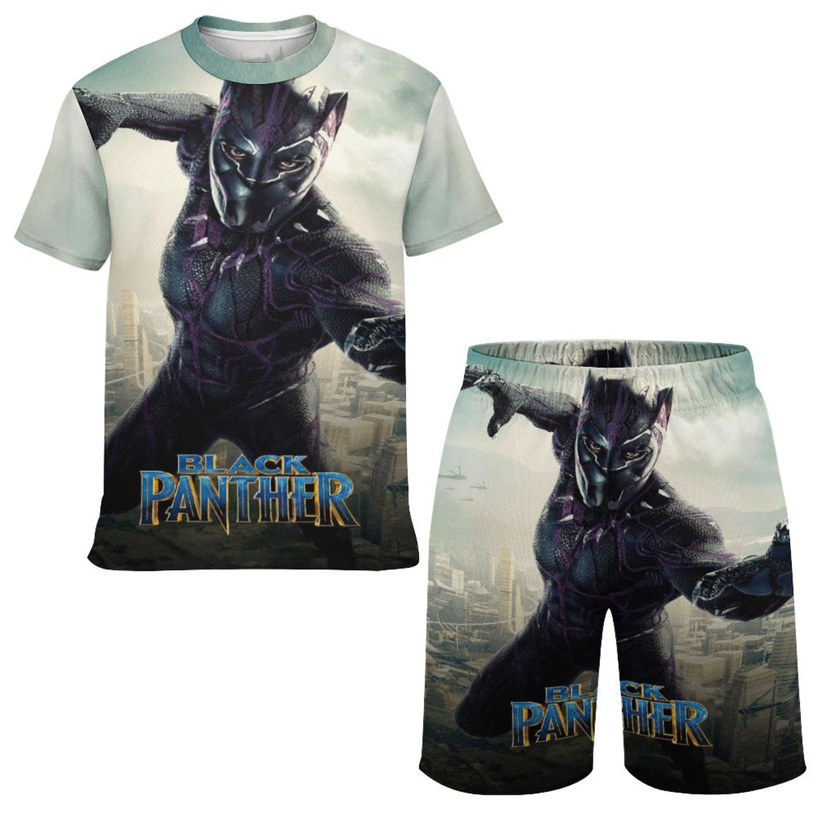 Black Panther Boys Girls Short Sleeve Mesh T-Shirt And Shorts Outfit ...