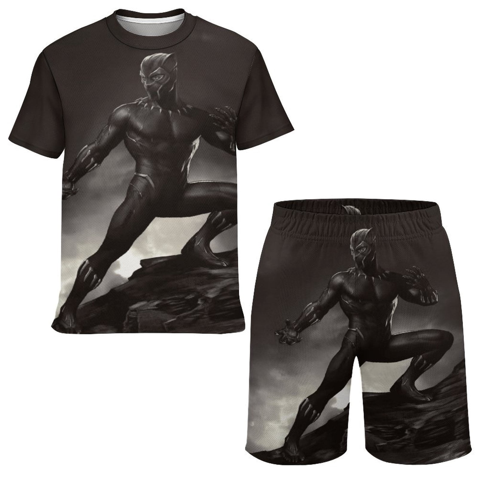 Black Panther Boys Girls Short Sleeve Mesh T-Shirt And Shorts Outfit ...