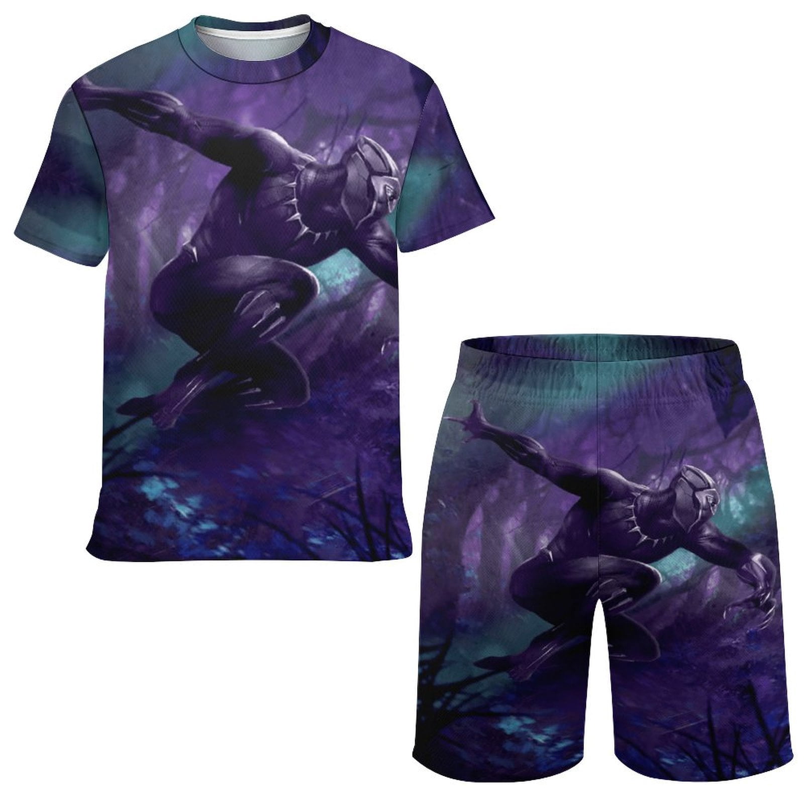 Black Panther Boys Girls Short Sleeve Mesh T-Shirt And Shorts Outfit ...