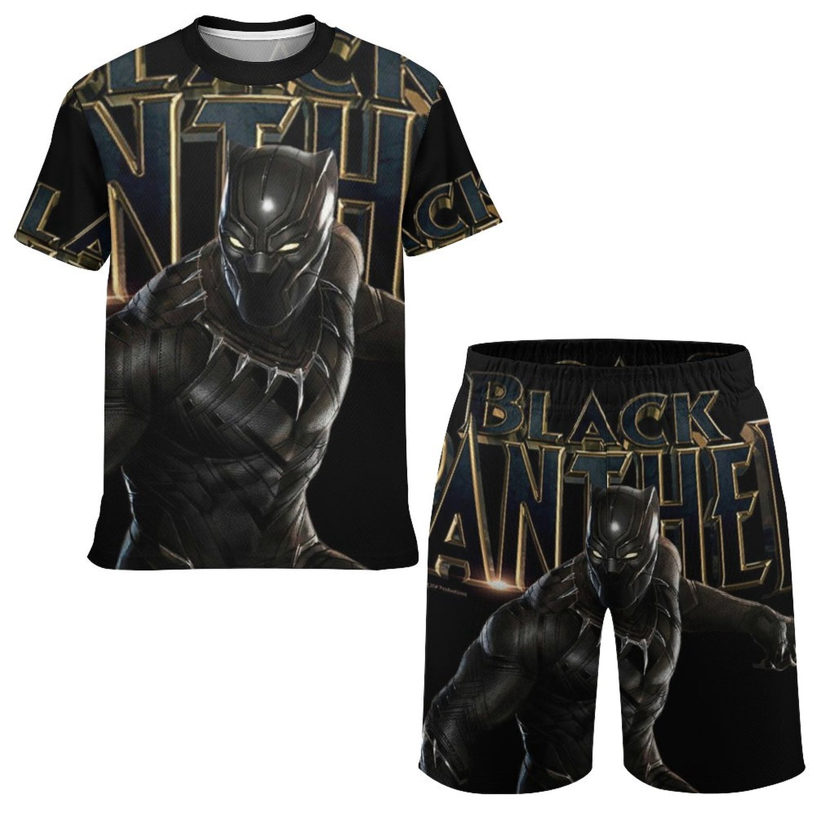 Black Panther Boys Girls Short Sleeve Mesh T-Shirt And Shorts Outfit ...