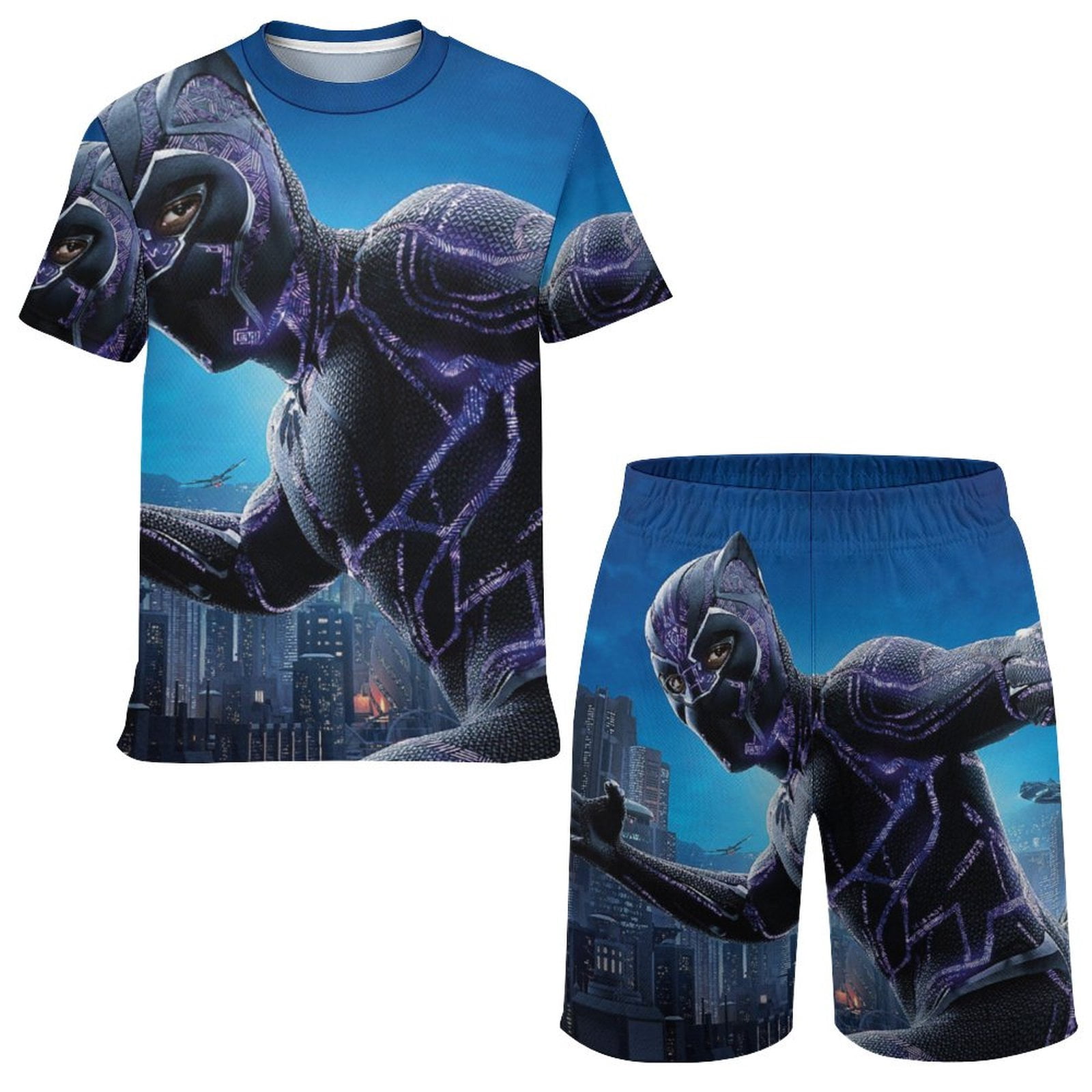Black Panther Boys Short Sleeve Mesh T-Shirt And Shorts Outfit Set ...
