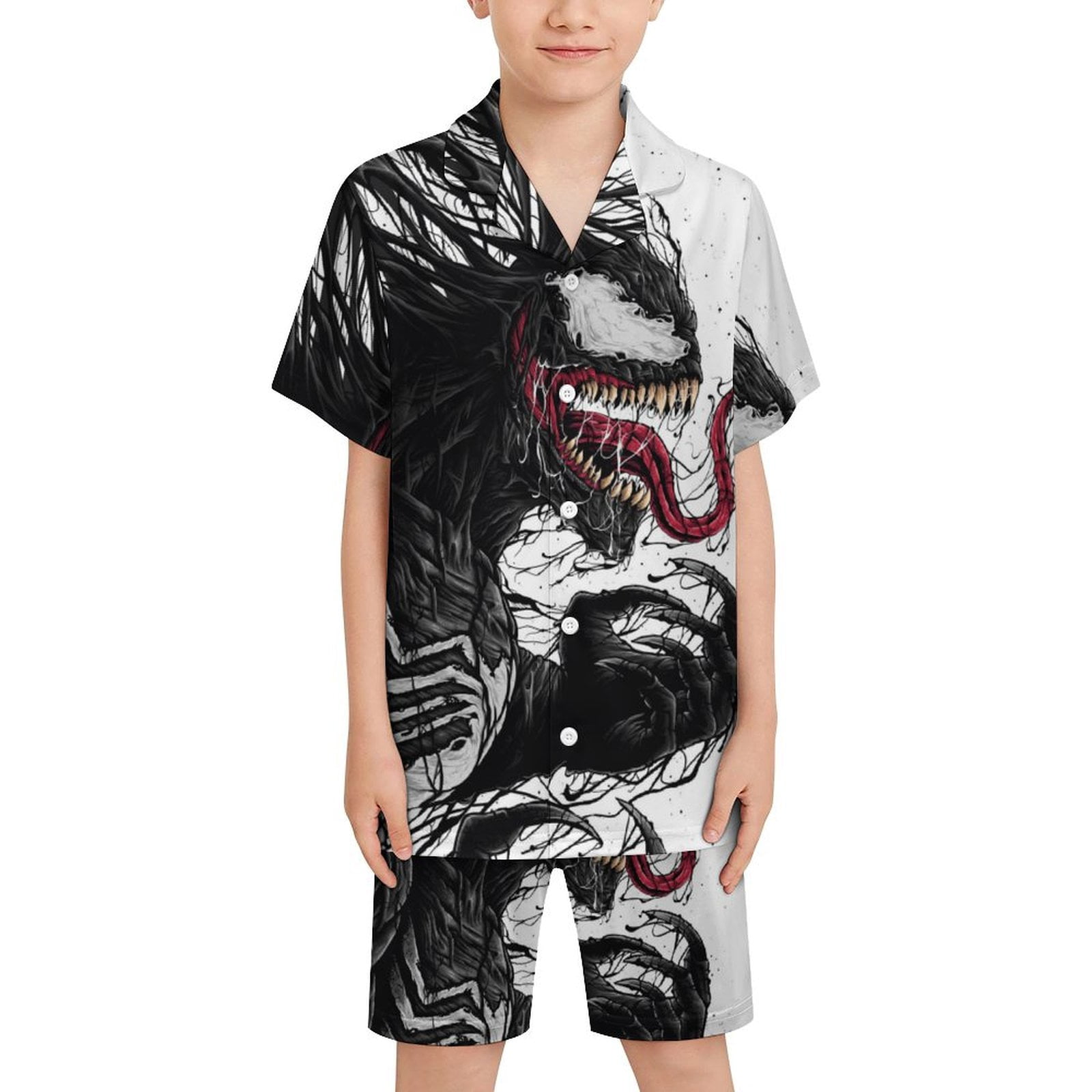 Black Panther Boys Silk Pajamas Button Down Sleepwear Satin Nightwear 2 ...