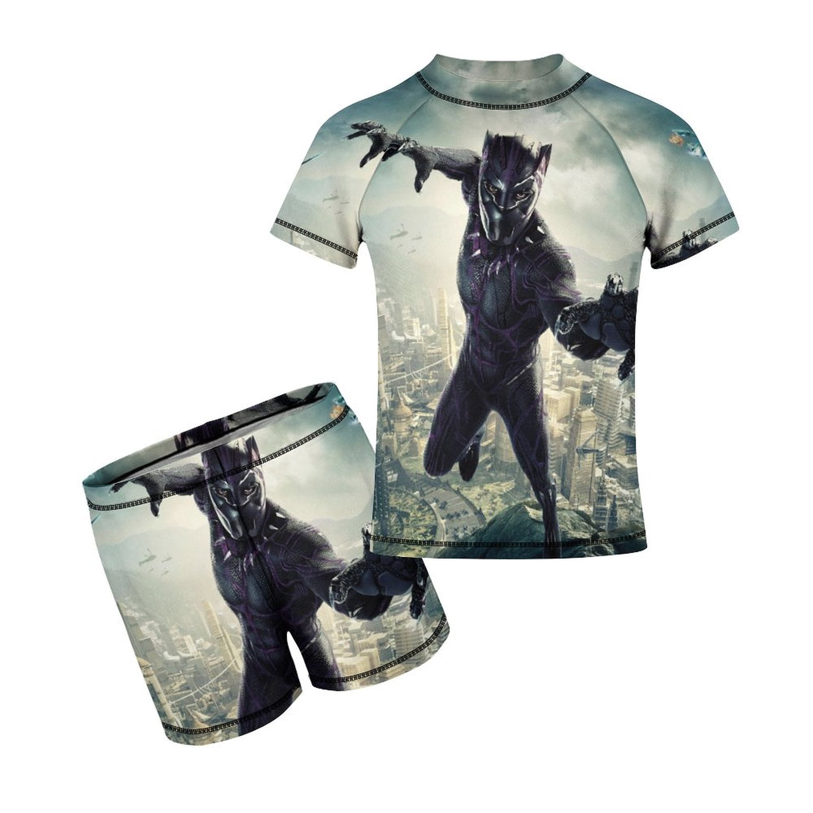 Black Panther Boys Two Piece Swimsuit Kids Swimwear Set Short Sleeve ...