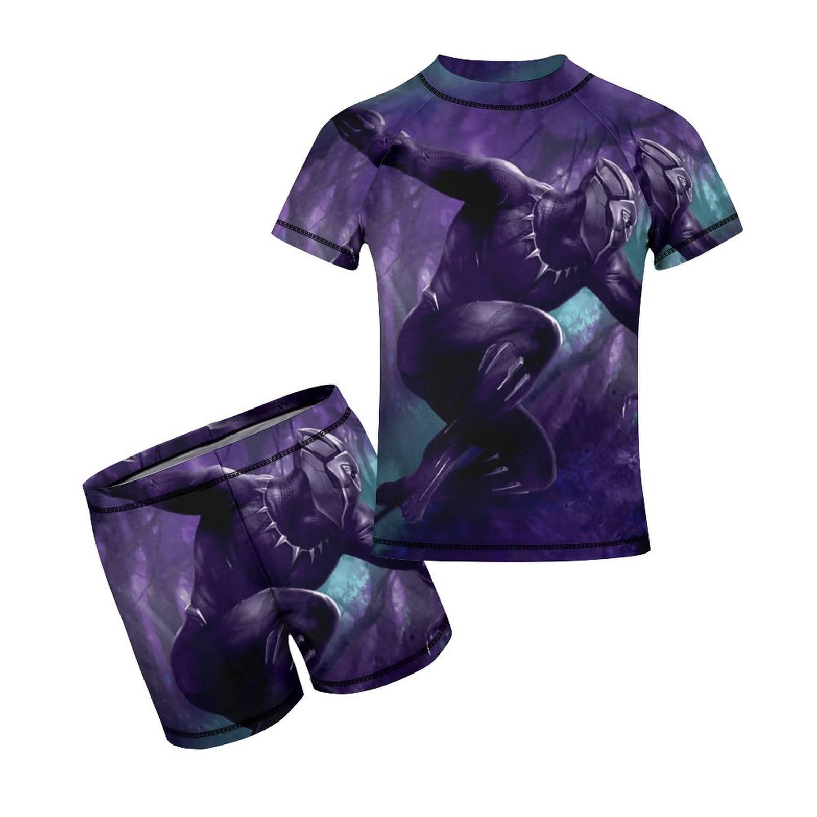 Black Panther Boys Two Piece Swimsuit Kids Swimwear Set Short Sleeve ...